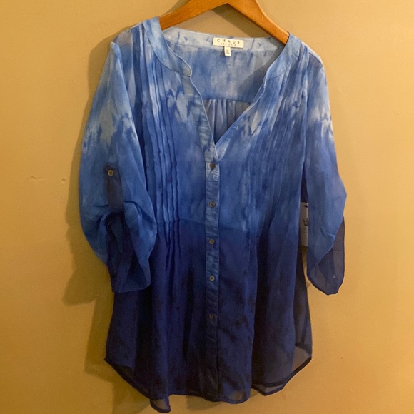 Chaus | Tops | Nwt Blue Tie Dye Silky Chaus Blouse Button Down 34 ...